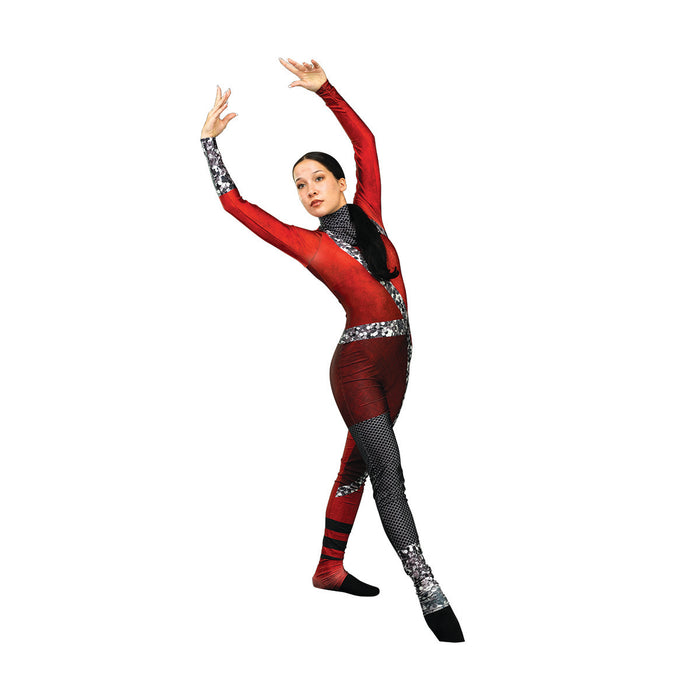 Red and Black Color Guard Costume Uniform - Unitard